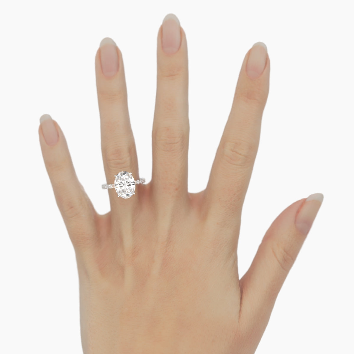 4 Carat Oval Moissanite Hidden Halo Pave Band Engagement Ring 18K White Gold Gemma